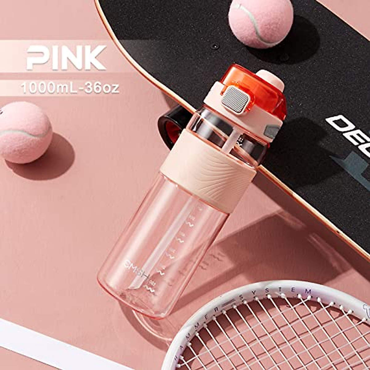 CMSH Sport Water Bottle 24oz&32oz large diameter flip top water bottle with Straw & Anti-scalding,One-click open,two ways to drink, suitable for all occasions Sports fitness leisure（32OZ-Pink