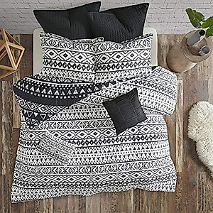 Urban Habitat Larisa Cotton Comforter Set-LuxeTraditional Design All Season Cozy Bedding with Matching Shams, Decorative Pillow, Full/Queen, Reversible Medallion Black 7 Piece