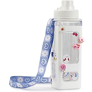 ANSAIR Kawaii Bear Pastel Water Bottle With 3D Sticker 700ml Plastic Travel Tea Juice Milk Portable Cute Shaker Drink Bottle Gift (Color : White)