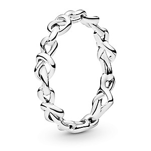 PANDORA Knotted Hearts Ring - Symbol of Unbreakable Love - Promise Ring for Women - Layering or Stackable Ring - Gift for Her - Sterling Silver - Size 7