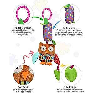 Bloobloomax Baby Soft Hanging Rattle, Car Seat Stroller Toys with Plush Animal C-Clip Ring for Infant Babies Boys and Girls 3 6 9 to 12 Months (12PCS-A)