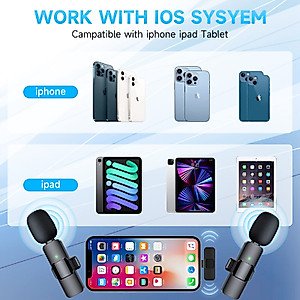 PQRQP Wireless Mini Microphone, Omnidirectional Lavalier Microphone for iPhone iPad, Professional Microphone for Video Recording, YouTube, Vlog, TikTok