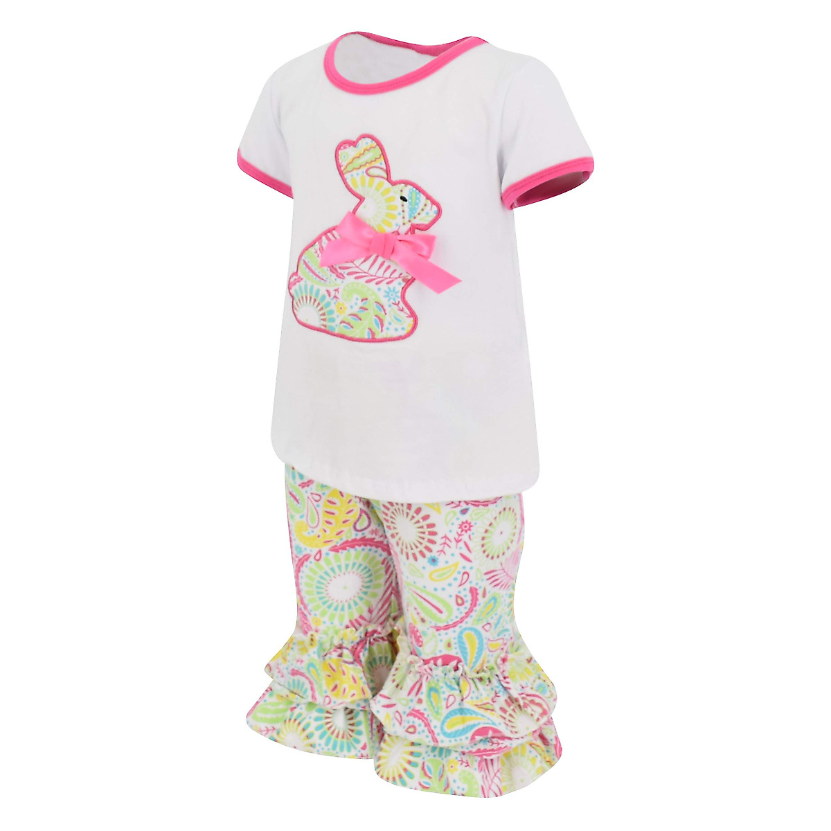 Unique Baby Girls Paisley Easter Bunny Easter Outfit (7/XXL, Pink)