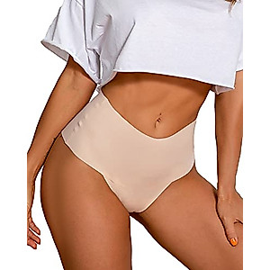 DEANGELMON Women Seamless Thongs No Show Thong Underwear Workout Panties High Waist Tanga Multiple Pack (4P1,M)