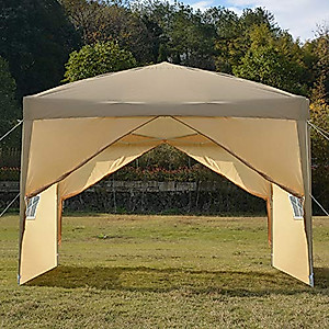 10x10 Pop Up Tent with Two Doors & Two Windows Practical Waterproof Right-Angle Folding Tent with Carry Bag Khaki