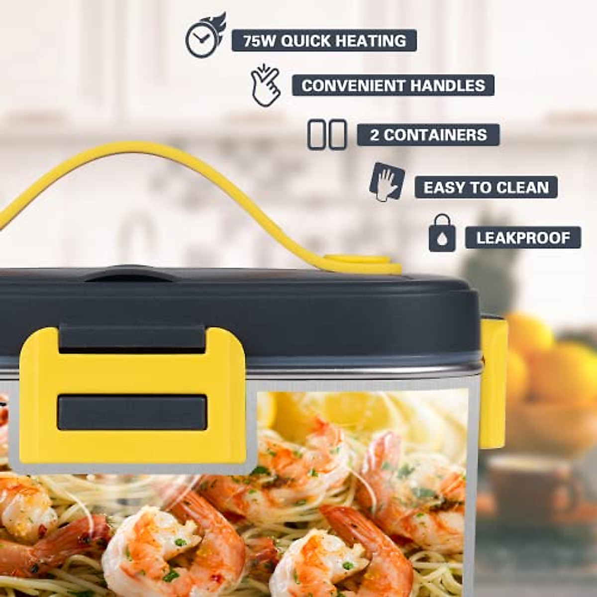 Vovoir 1.8L Large Electric Lunch Box,75W 110V/12V/24V 3 in 1 Portable Food Warmer Lunch Heater for Car Truck Home Work,Heated Lunch Boxes for Adults-Leak Proof