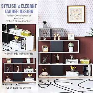 Tangkula 8 Cubes Bookshelf, Modern Ladder Corner Bookcase, 8-Cube Open Stepped Storage Bookcase, 5-Tier Display Shelf for Home Office, 47 x 8 x 43 Inch, Living Room Divider Bookcase