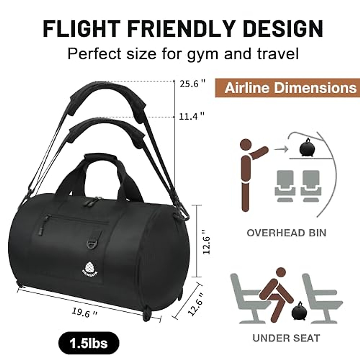 Densata Expandable Travel Duffle Bag, 80L Sports Gym Bag Upgraded Duffle Backpack Weekender Overnight Bag Carry on Bag (Black)