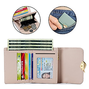 Roulens Small Wallet for Women RFID Blocking PU Leather Leaf Pendant Card Holder Organizer Zipper Coin Purse