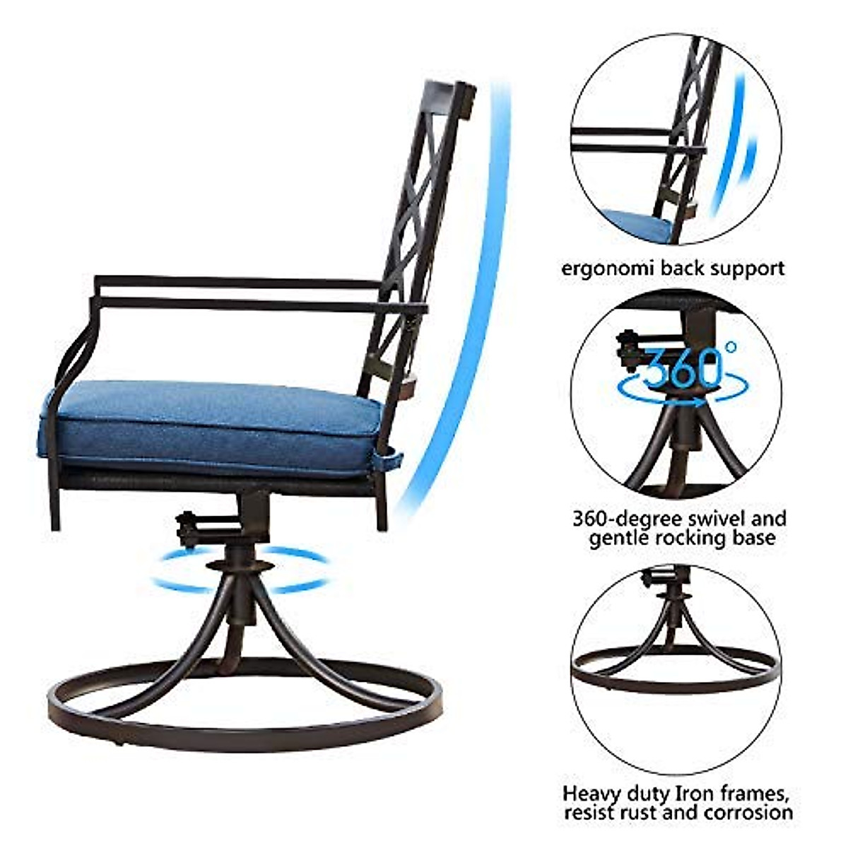 LOKATSE HOME Patio Swivel Rocker Chairs Furniture Metal Outdoor Dining Chairs with Cushion Set of 2