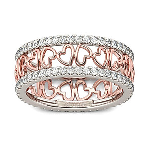 Jeulia Rose Gold Two Tone Engagement Rings for Women Round Cut Jewelry Bridal Sets Stackable Band Ring Sets Anniversary Promise Rings with Jewelry Gift Box (Heart 1, 8)