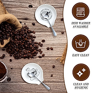 Gandeer 4 Pieces Coffee Spoon Rest and Spoon Funny Coffee Quote Ceramic Coffee Spoon Holder Rests for Coffee Station Decor Stove Top Countertop Kitchen Accessories Nice Present for Coffee Lovers