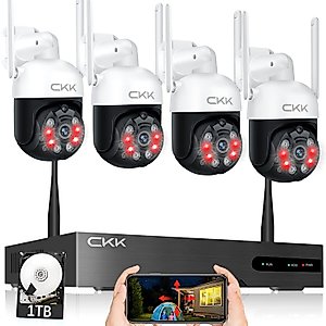 【Pan Tilt Zoom】 Wireless Security Camera System,4pcs 3MP PTZ Cameras Outdoor Indoor, 8 Channel 3MP WiFi Surveillance NVR System with 1TB Hard Drive,Floodlights & Siren Alarm,AI Human Detection