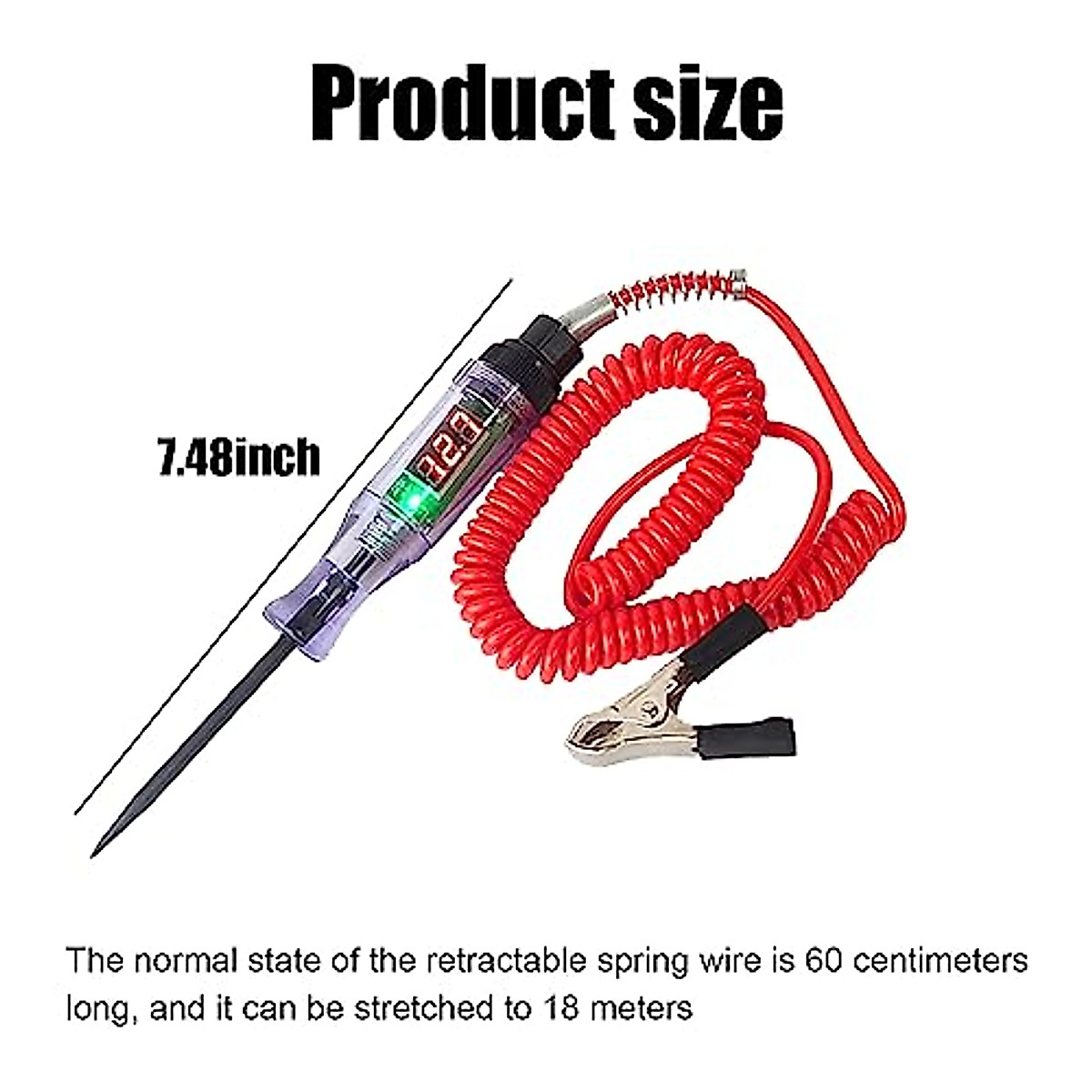 Sodcay 1 PC Car Digital Electric Pen, 6V-12V-24V DC Car Circuit Tester Light, Test Light with 5.9Ft Extended Spring Wire, Car Truck Vehicle Circuits Low Voltage Tester Probe (Red)