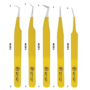 Eyelatic False Lash Application Professional Eyelashes Tools For Individual and Volume Eyelash Extensions Eyelash Extension Tweezers Set Tweezers Yellow
