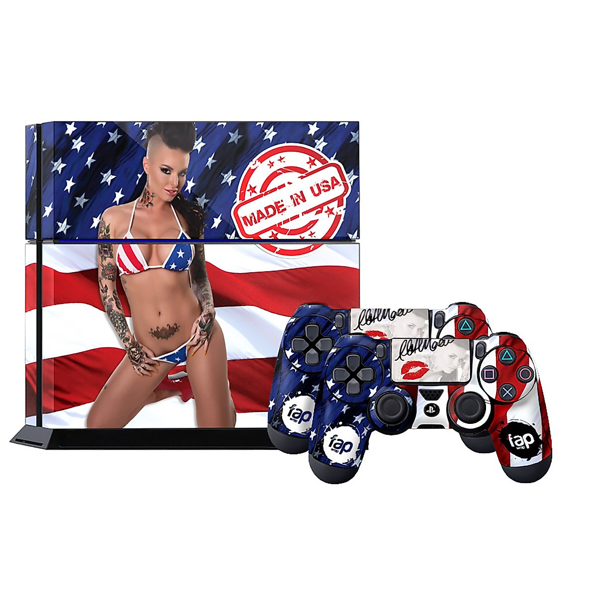 Ps4 Console Designer Skin for Sony Playstation 4 System Plus Two(2) Decals For: Ps4 Dualshock Controller - Christy Mack Patriot by FapWrap