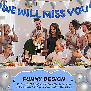 Fulmoon Pre Strung We Will Miss You Banner Glitter Bunting Graduation Retirement Party Decorations 8.2 ft Goodbye Decorations for Going Away Farewell Army Decorations Party Supplie(Navy Blue)