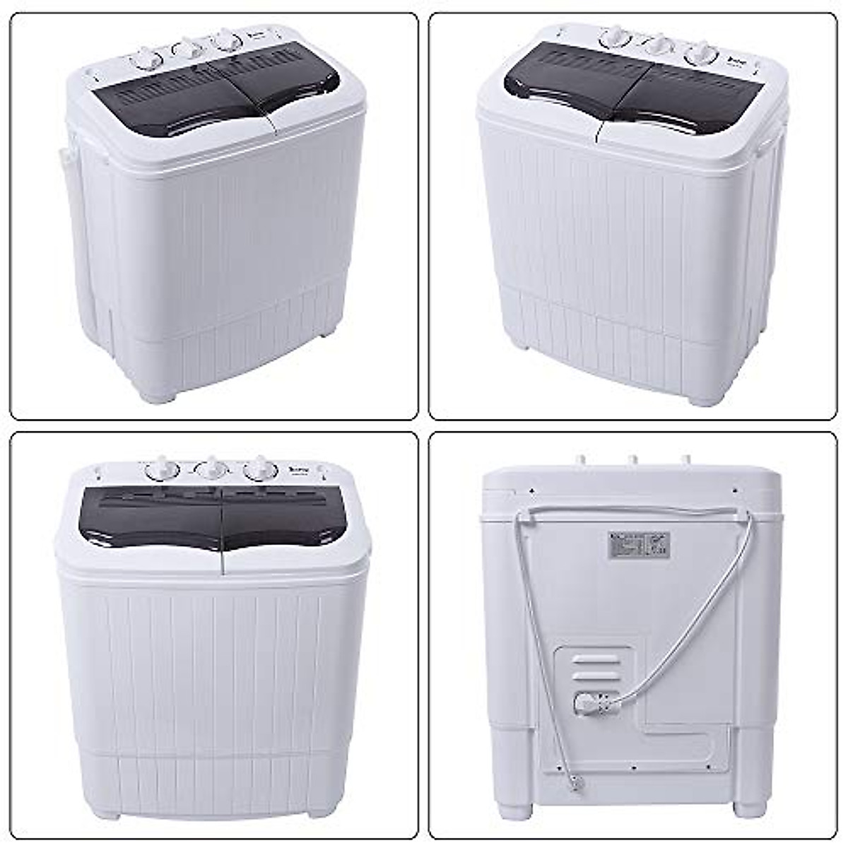 ROVSUN 14.3lbs Portable Washing Machine, Mini Semi-Automatic Twin Tub Laundry Washer for Dorms, Apartments, RVs, Camping (Gravity Draining)