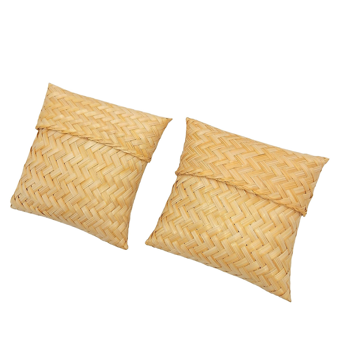 Sticky Rice Basket 4(3.5) x 4(3.5) In., Kratip Bamboo Steamed Sticky Rice Container, Thailand Handmade Serving Basket, Original Color, Thai and Laos Flat Kratib for Home, Restaurant (Flat Kratip 2)