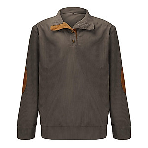 MDNZCTH Mens Corduroy Shirt with Elbow Patches Button Up Mock Neck Long Sleeve Sweaters Casual Polo Sweatshirts Lapel Collar Golf Pullover 2023 Men Fall Winter Clothes Sale Clearance Track Jackets