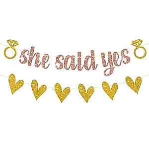 She Said Yes Banner - Just Engaged Decorations, Wedding, Engagement, Bridal Shower Party Decorations ( Rose Gold）