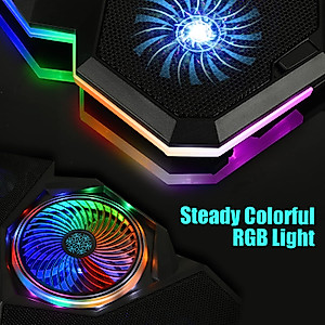Laptop Cooling Pad, Gaming Laptop Cooler with 5 Quiet Fans and Colorful RGB Light(One Click colse), Laptop Fan Cooling Pad Fits 12-17 Inch Laptop, USB Port Powered, 7 Adjustable Height