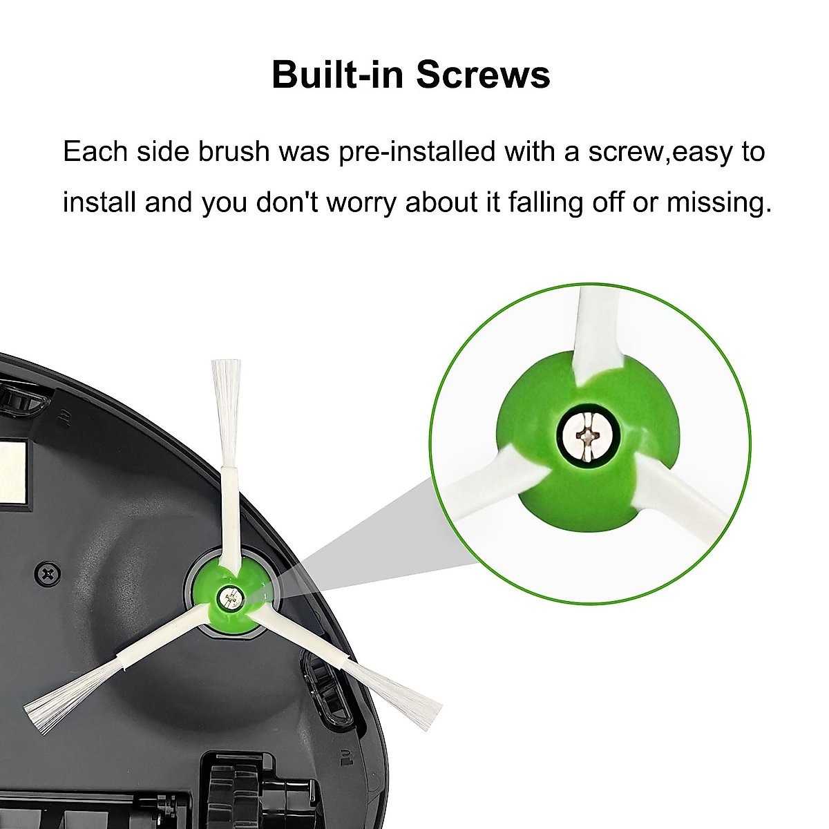 Rumba Replacement Side Brush Parts for iRobot Roomba i7/i7+ j7/j7+ i6/i6+ i8/i8+ i3/i3+ i4/i4+ i1/i1+ i2/i2+ i5/i5+ e5 e6 I J E Series Vacuum Cleaner Accessories Kit,6 Side Brush,Green,1 Screw Driver