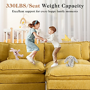 SENIFIS 86" Sectional Sofa Couch, Chenille L-Shaped Loveseat Sleeper Sofa Couch with Movable Ottoman,Lumbar Pillows, Comfy Cloud Sofa Couches for Living Room (Yellow, Loveseat)