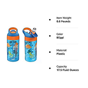 Zak Designs Blippi Kids Water Bottle with Spout Cover and Built-in Carrying Loop, Made of Durable Plastic, Leak-Proof Water Bottle Design for Travel (17.5 oz, Pack of 2)