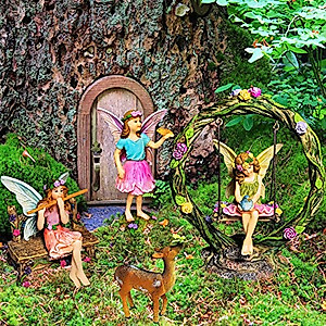 Mood Lab Fairy Garden Kit - Swing Set of 6 pcs Miniature Figurines & Accessories - Hand Painted for Outdoor or House Decor