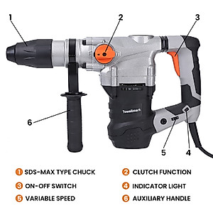 1-9/16" SDS-Max Heavy Duty Rotary Hammer Drill with Vibration Control, Safety Clutch,13 Amp 3 Functions Demolition Rotomartillo for Concrete