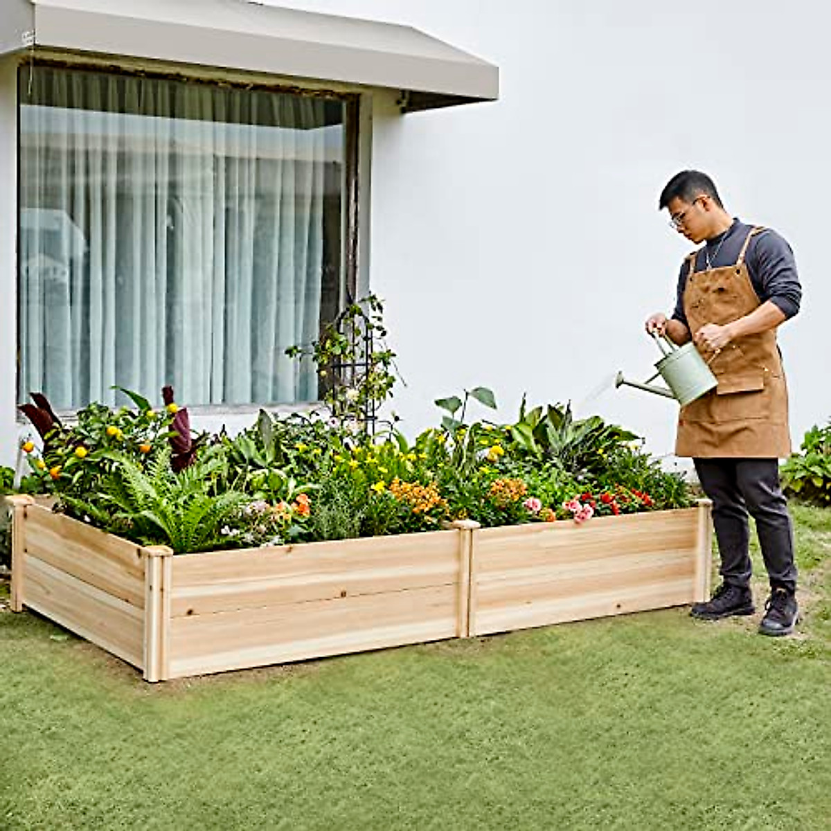 AMERLIFE 15 Inch Deep Wooden Raised Garden Planter 8x4FT Extra Large Raised Garden Bed Planter Box Garden Planters for Deep-Rooted Plants Outdoors Patio Backyard