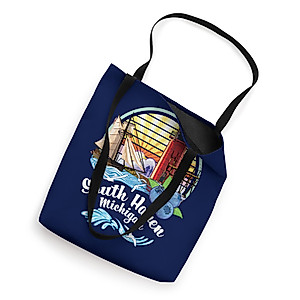 South Haven MI Lighthouse Blueberries Sailboat Beach Design Tote Bag