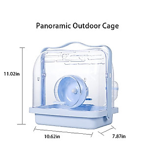 Portable Transparent Small Animal Cage for Pet Hamsters, Gerbils, or Mice, with Free Water Bottle and Running Wheel - Hamster House and Habitat for Reptiles. Perfect for Home or Travel (Blue)