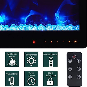 72 Inch Recessed and Wall Mounted Electric Fireplace, Fireplace Heater, Touch Screen, Remote Control with Timer, Adjustable Flame Color and Temperature 72"x18"x4.3"