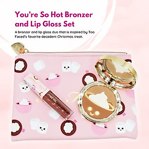 Too Faced You’re So Hot Bronzer and Lip Gloss Set:: Hot Cocoa Face Bronzer, Christmas Cocoa Lip Injection Power Plumping Lip Gloss, and Makeup Bag