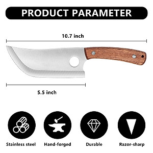 SHARP CASTLE Meat Cleaver Knife, Ultra Sharp Butcher Knife with Leather Sheath, Japanese Chef Knife for Kitchen, Outdoor Camping, Christmas Gifts Idea（CK02A）