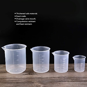 ULTNICE Plastic Beaker Measuring Cup Labs Plastic Graduated Beakers 50ml 150ml 250ml 500ml -Pack of 4