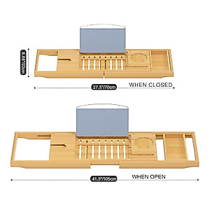 Sen Yi Bao Luxury Bathtub Caddy Tray，Bamboo Bathtub Tray Caddy - Wood Bath Tray Expandable，Can be Placed Book and Integrated Tablet Smartphone and Wine Holder - Gift Idea for Loved Ones