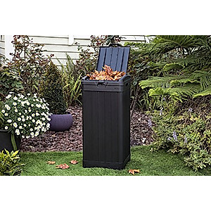 Keter Baltimore 38 Gallon Trash Can with Lid and Drip Tray for Easy Cleaning-Perfect for Patios, Kitchens, and Outdoor Entertaining, 38 Gallons, Black