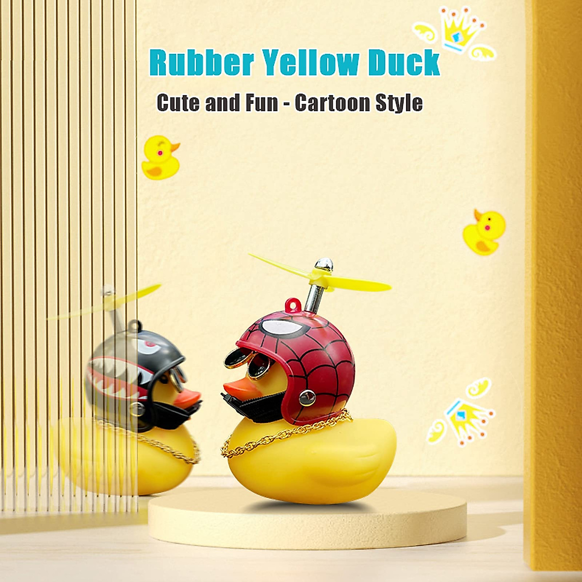 LAYE Car Decoration Rubber Duck Helmet Toys,Yellow Duck Car Dashboard Decorations with Propeller Helmet for Adults, Kids, Women, Men(Spiderman)