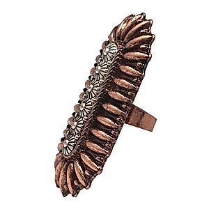 Rosemarie & Jubalee Women's Western Style Statement Chunky Adjustable Band Cowgirl Chic Cocktail Ring (Oval Copper With Silver Tone, 2.5")