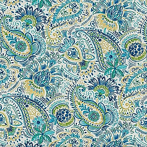 Pillow Perfect Paisley Indoor/Outdoor Split Back Chaise Lounge Cushion with Ties, Plush Fiber Fill, Weather, and Fade Resistant, 72.5" x 21", Blue/Yellow Gilford,