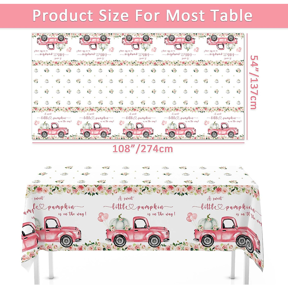 Yuzioey 177pcs Pumpkin Baby Shower Decorations, A Little Pumpkin is On The Way, Fall Pink Pumpkin Disposable Dinnerware (Serve 25 Guests)with Paper Plates Cups Napkins, Banner Tablecloth