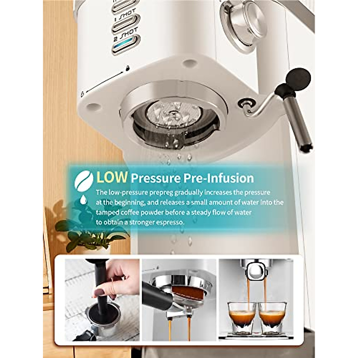 Gevi Espresso Machines 20 Bar Fast Heating Commercial Automatic Cappuccino Coffee Maker with Foaming Milk Frother Wand for Espresso, Latte Macchiato, 1.2L Removable Water Tank