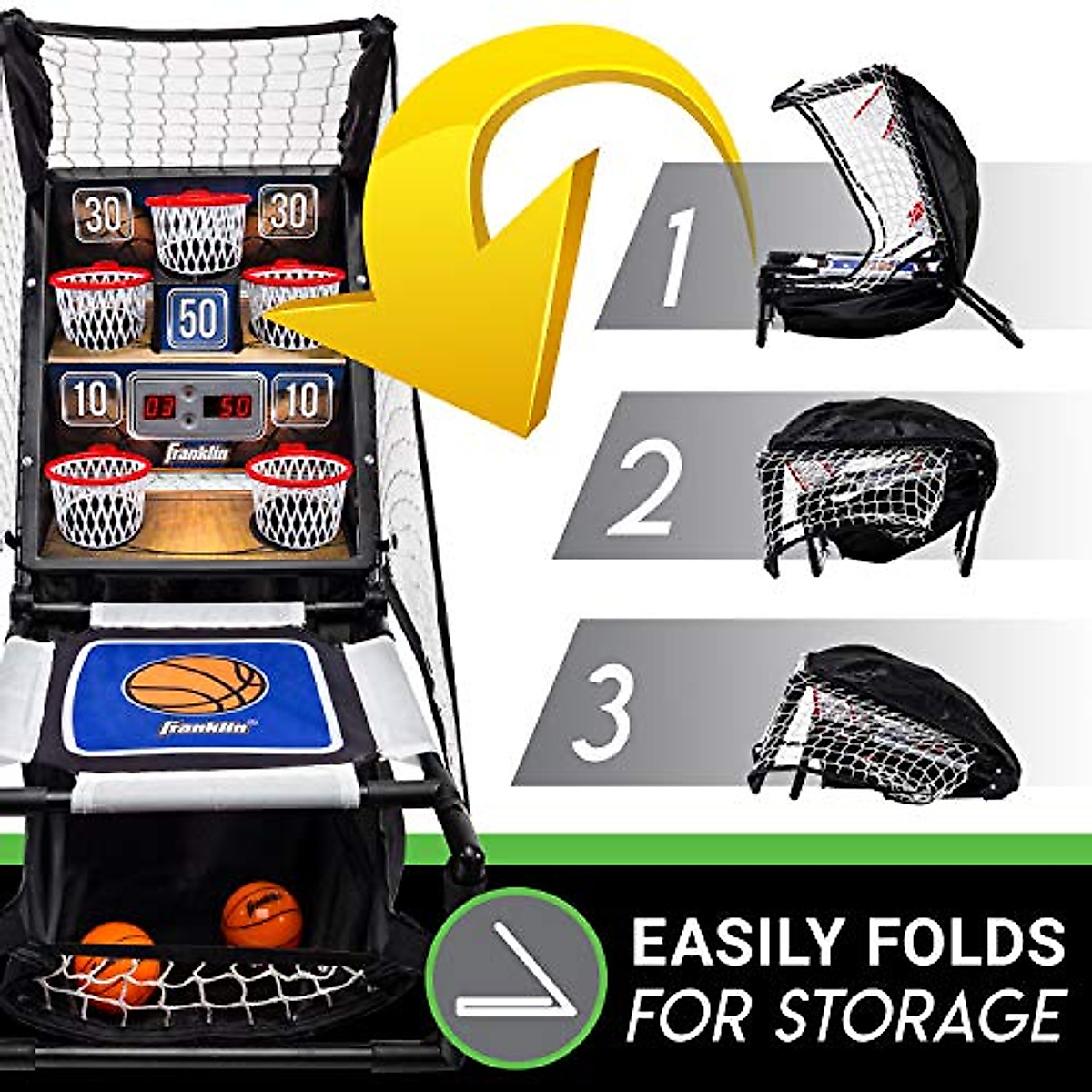 Franklin Sports Basketball Arcade Game - Table Top Bounce A Bucket Shootout - Indoor Electronic Basketball Gameroom Game for Kids