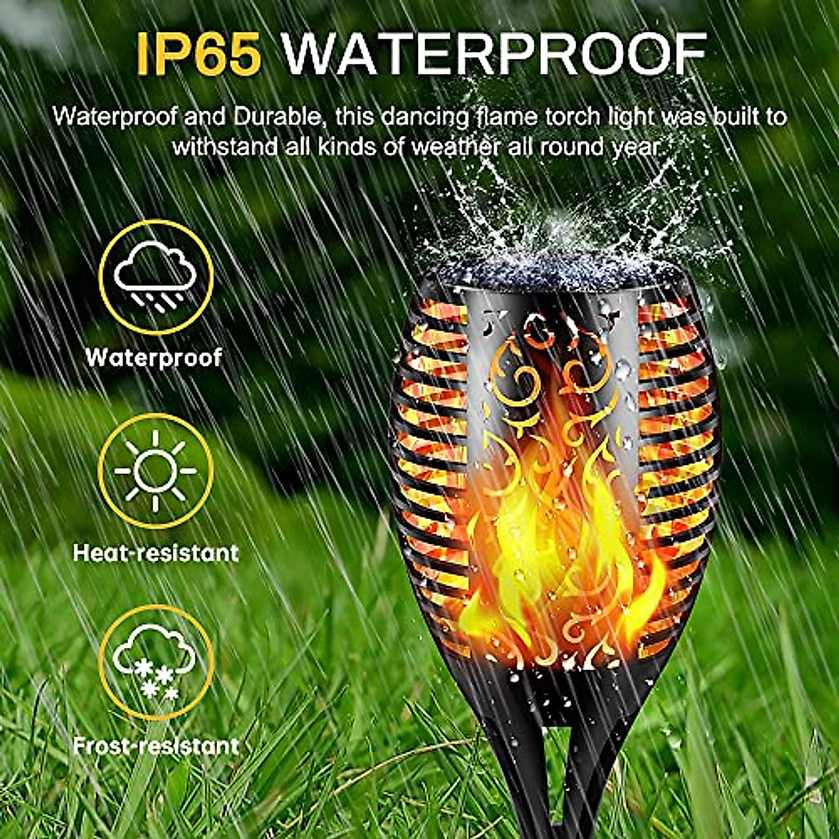 Fuurin LED Solar Torch Lights, 4Pack 96LED Solar Tiki Torches Landscape Decoration, Solar Pathway Lights for Garden Patio Driveway (96LED 4Pack, Warm White)