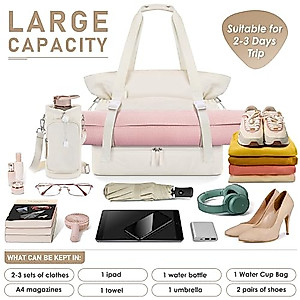 ETRONIK Gym Bag for Women, Yoga Mat Bag with Water Bottle Bag, 40L Weekender Overnight Bag with Shoe Compartment & Wet Pocket, Travel Duffle Bag Women for Yoga, Work, Hospital, Pilates and Gym, Beige