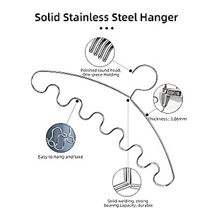 【Pack of 2】 Waikas Clothes Hangers with 7 Wave Grooves, 304 Stainless Steel, for Bras Suspenders Vests Ties Swimwear