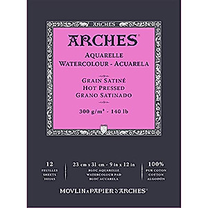 Arches Watercolor Paper 140 lb. Hot Press 12 Sheet Pad 9x12"